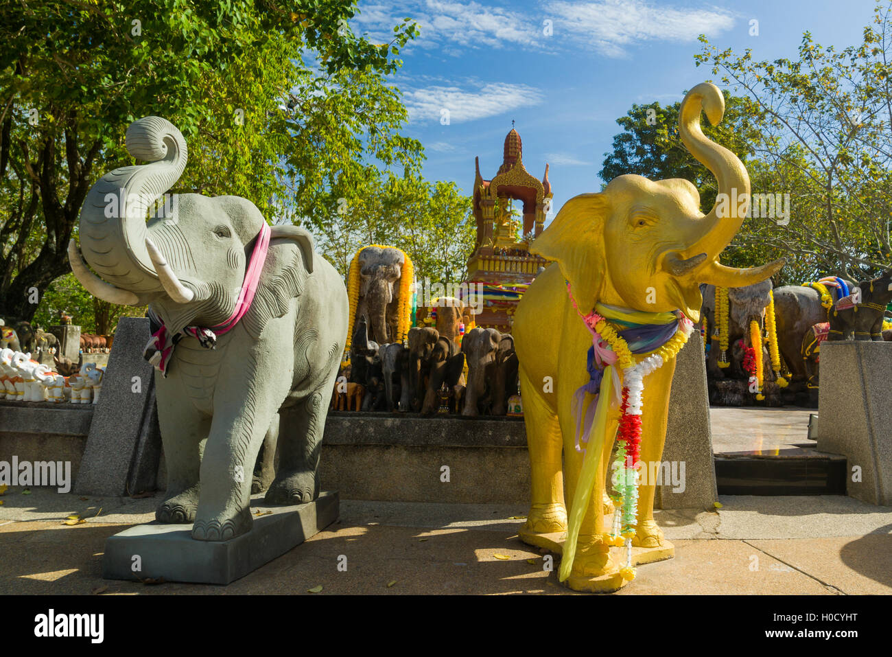 Elephants at the Phuket lighthouse temple Prom THep Stock Photo - Alamy