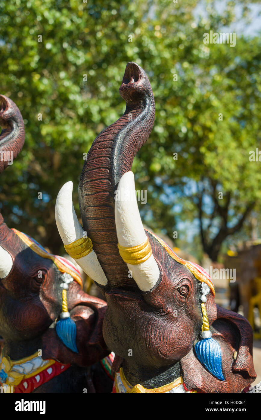 Elephants at the Phuket lighthouse temple Prom THep Stock Photo - Alamy