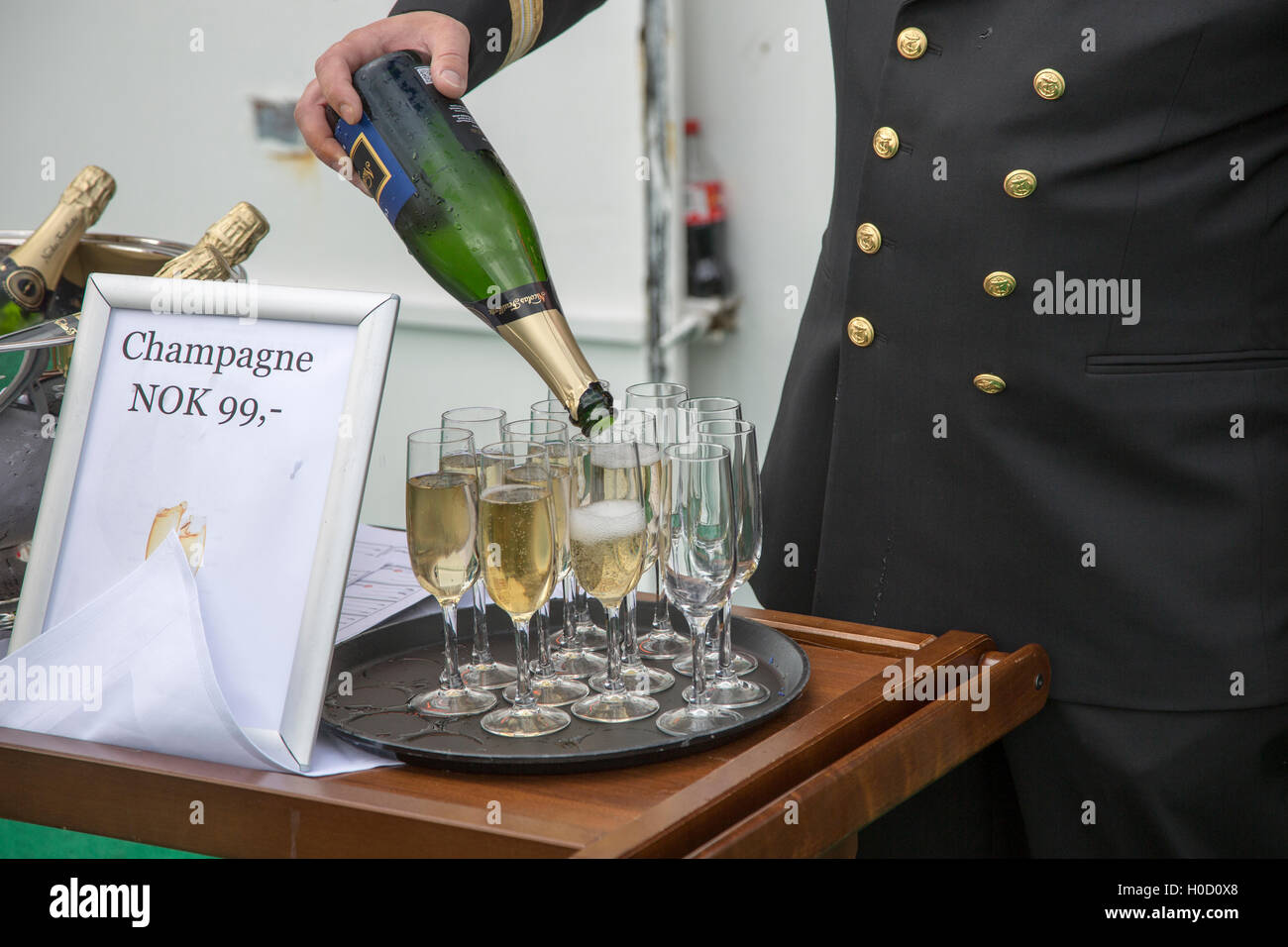 Champagne celebration crossing the Arctic Circle heading south, Norway ...