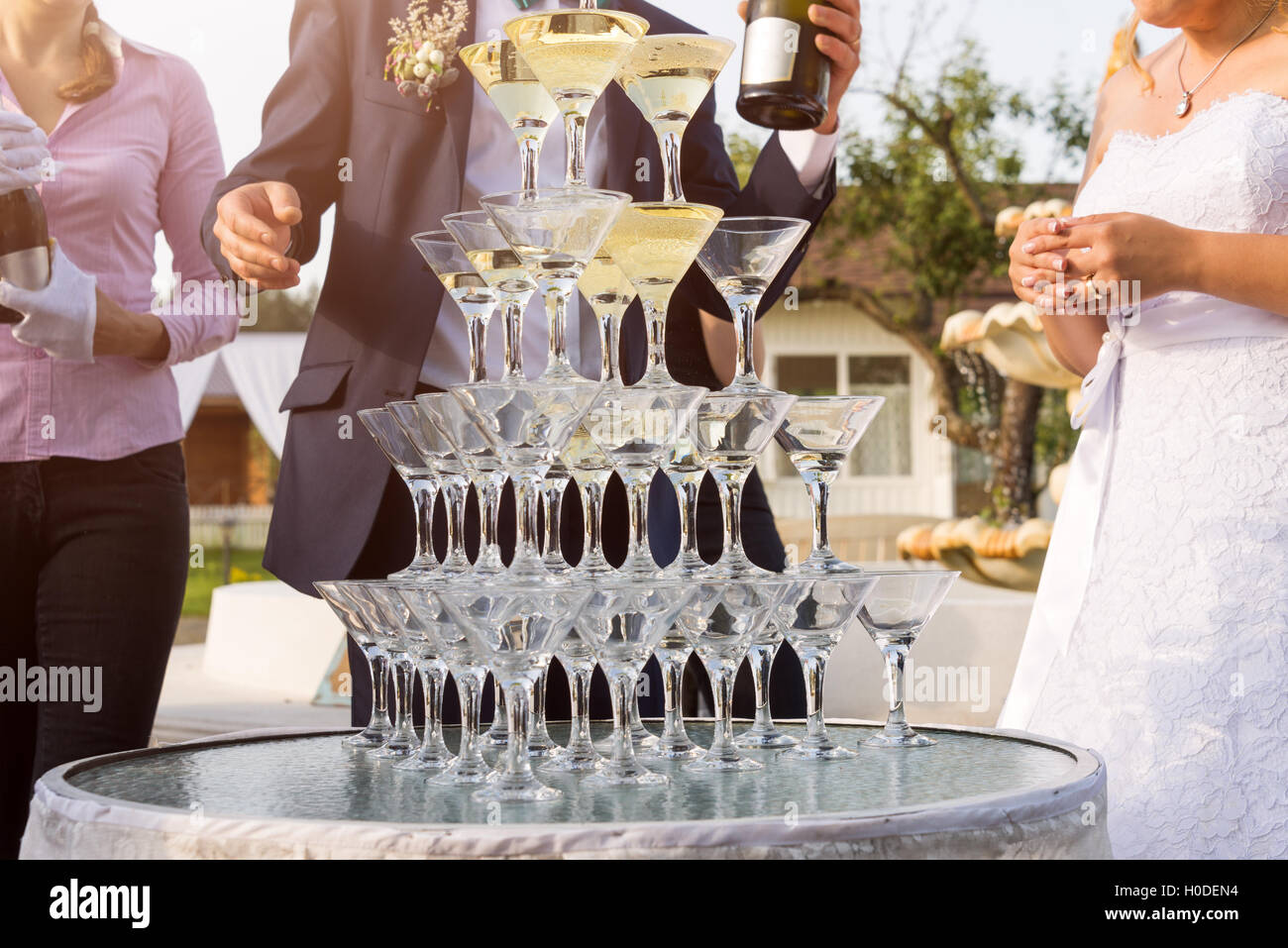 Martini glass pyramid wedding reception hi-res stock photography and ...