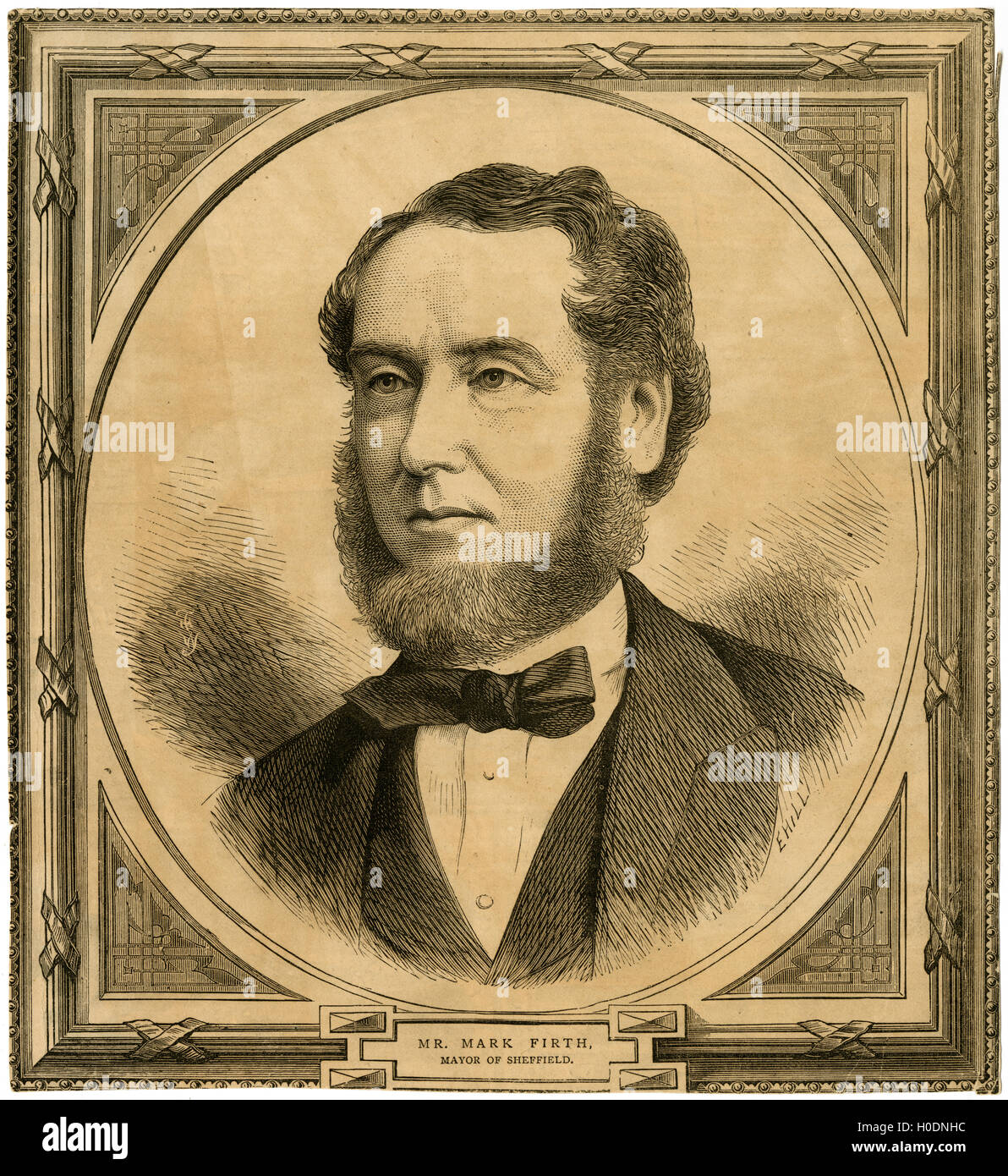 Antique c1850 engraving, Mark Firth. Mark Firth (1819-1880) was an ...