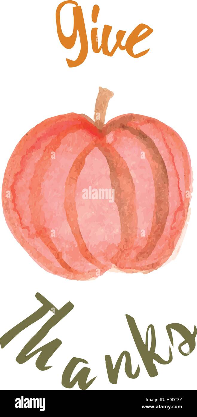 Give thanks, watercolor pumpkin vector illustration Stock Vector Image ...