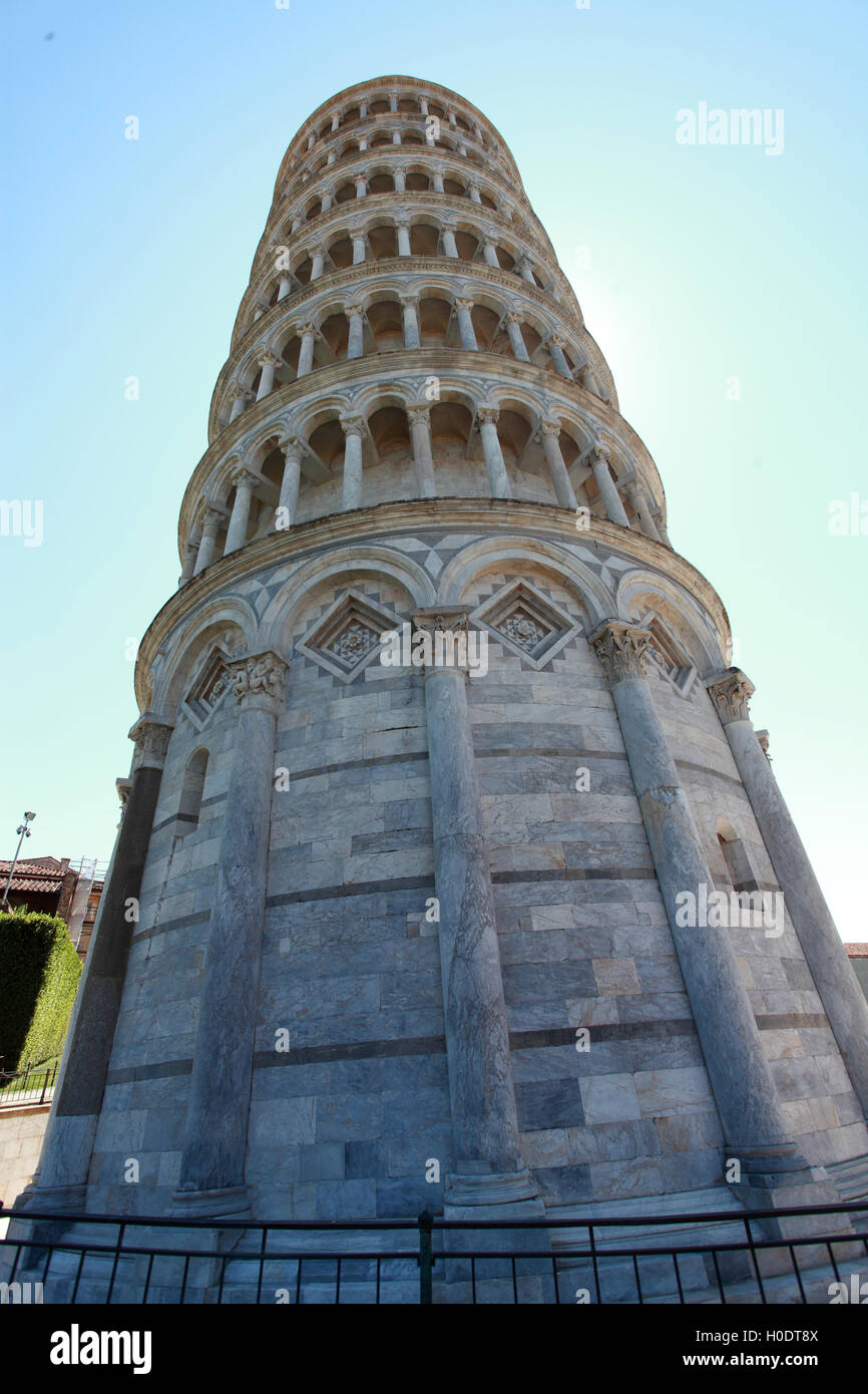 shooting from the bottom of the Leaning Tower of Pisa, Tuscany, Italy ...