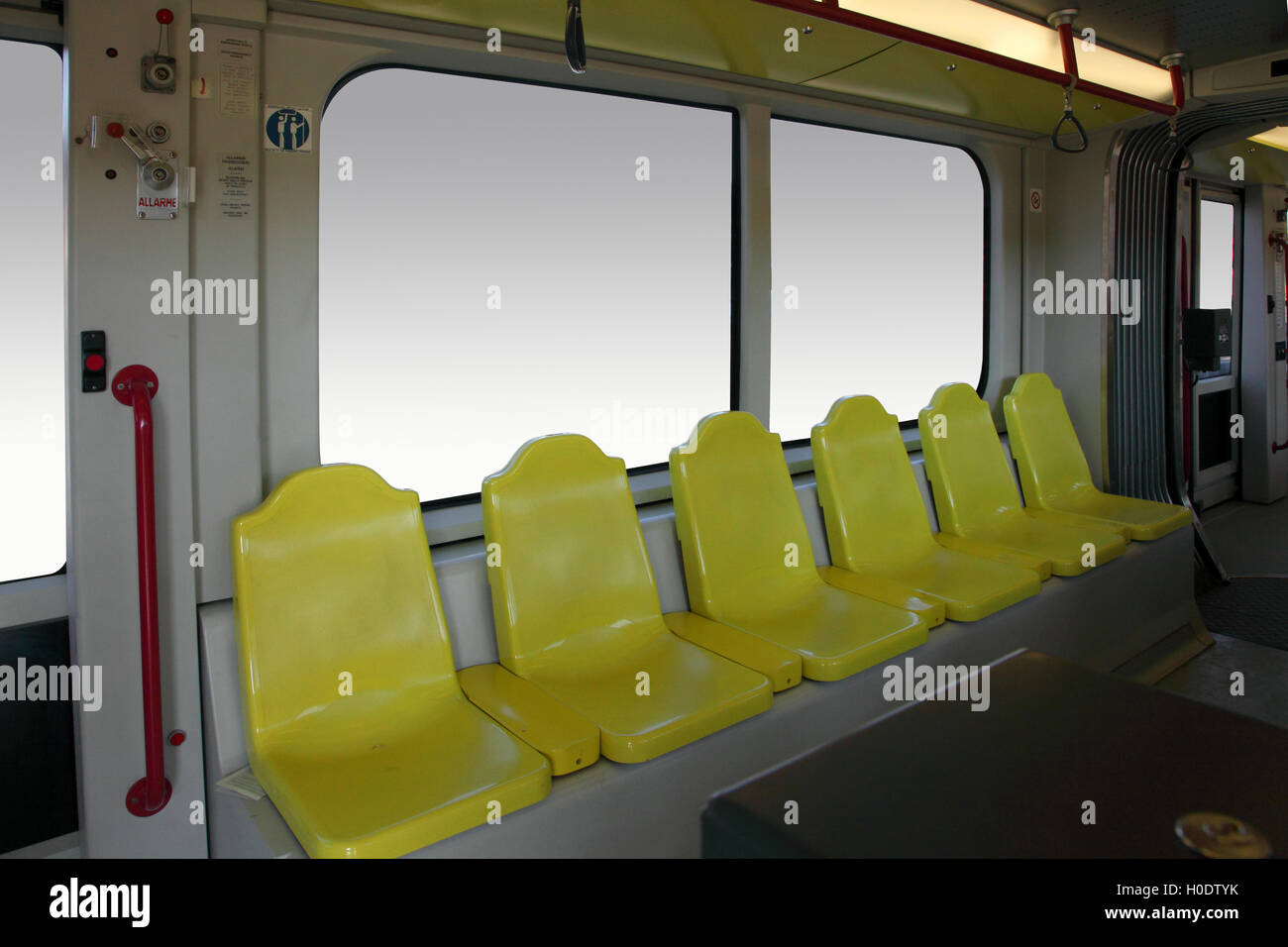 tram and train wagon with seats Stock Photo - Alamy