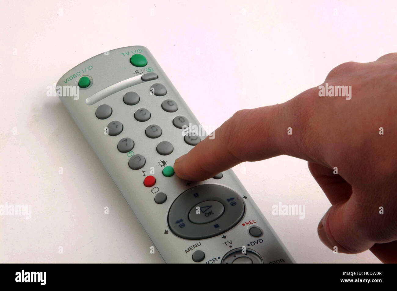 hand pressing button tv remote control Stock Photo - Alamy