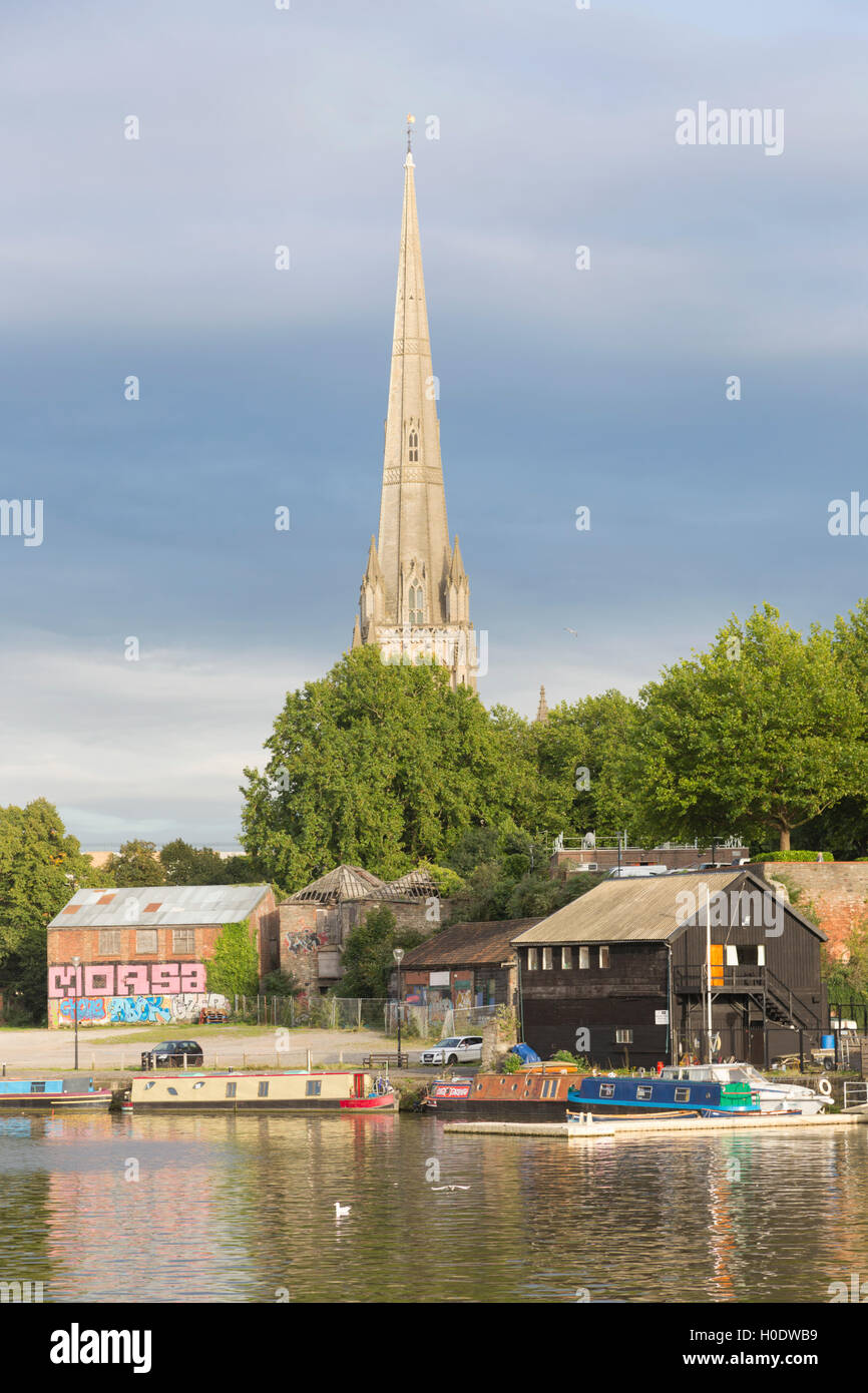 St Mary Redcliffe spire seen from Bristol's Floating Harbour, Bristol ...