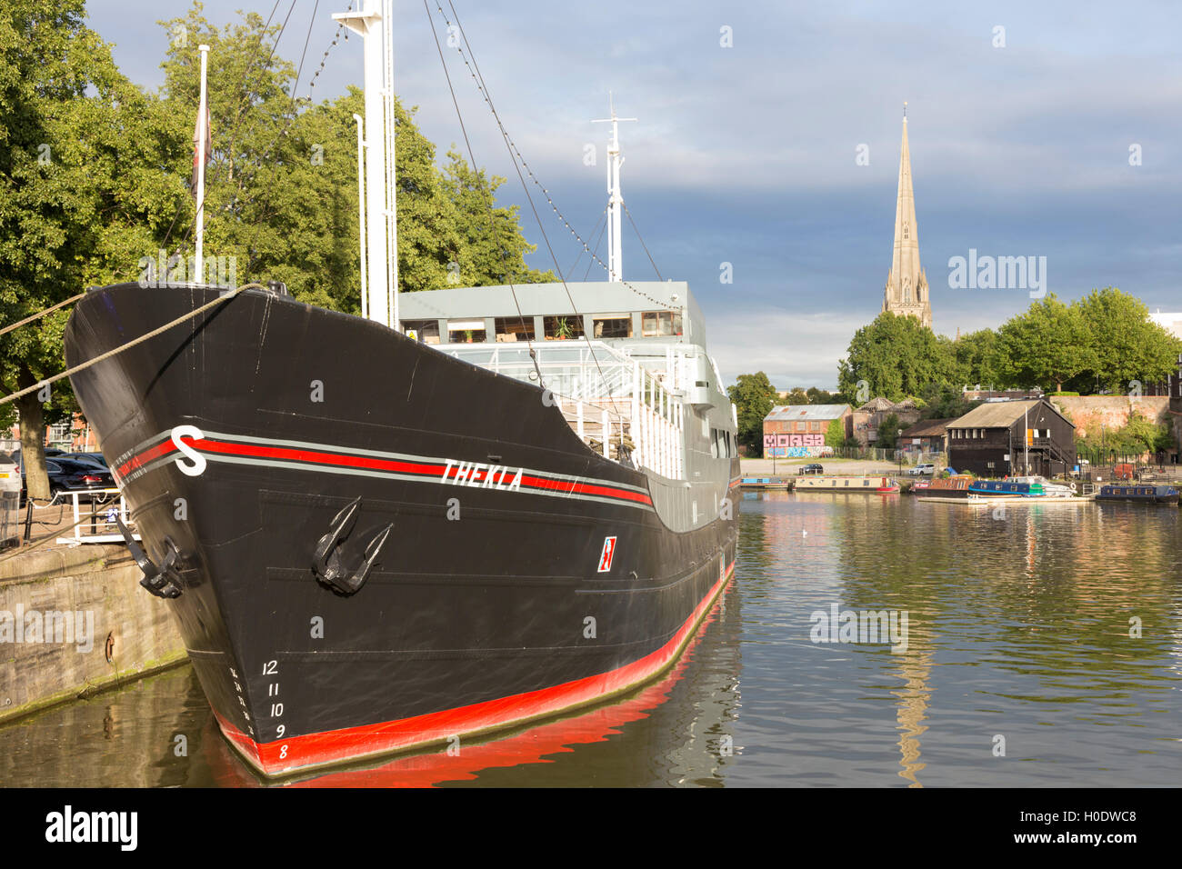 St Mary Redcliffe spire seen from Bristol's Floating Harbour, Bristol ...
