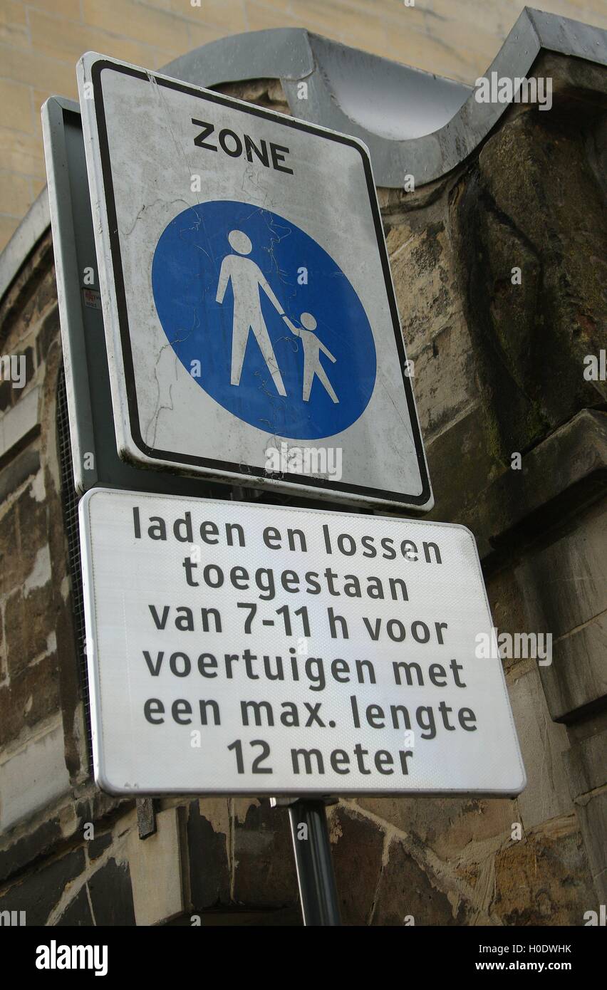 Traffic information sign in the market city of Valkenburg South Holland ...