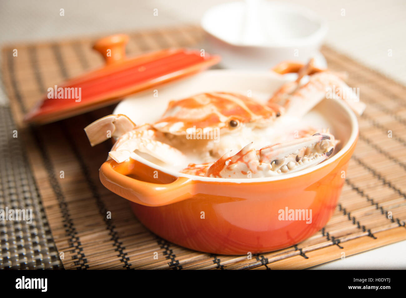 Female Crab Congee Horizontal in Chinese stew on bamboo tray Stock ...