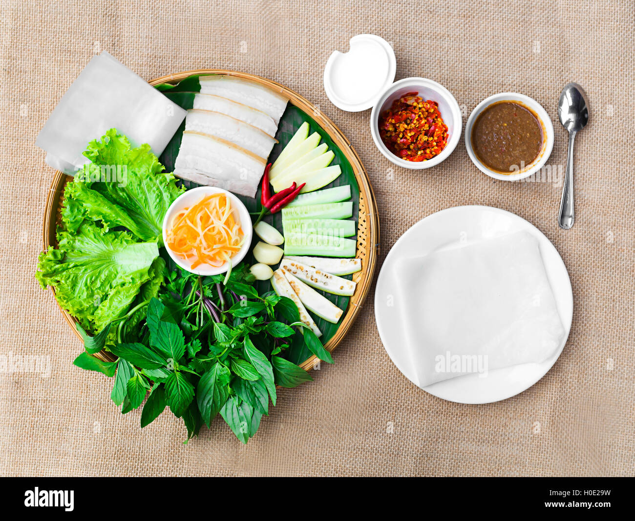 Vietnamese steamed thin rice pancake for pork rolls or banh uot Hue ...