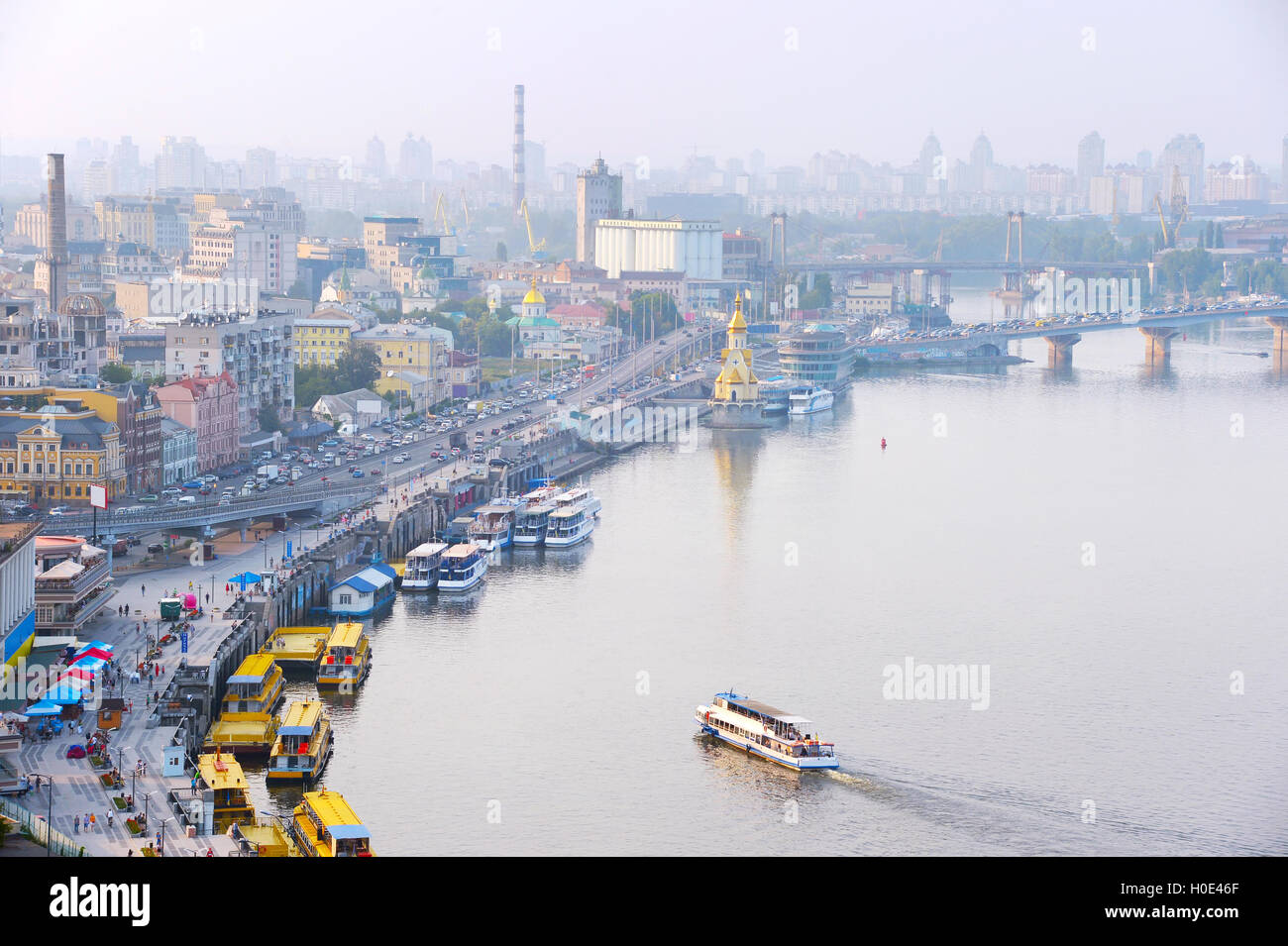 View of Kiev embankment and river port. Ukraine Stock Photo - Alamy