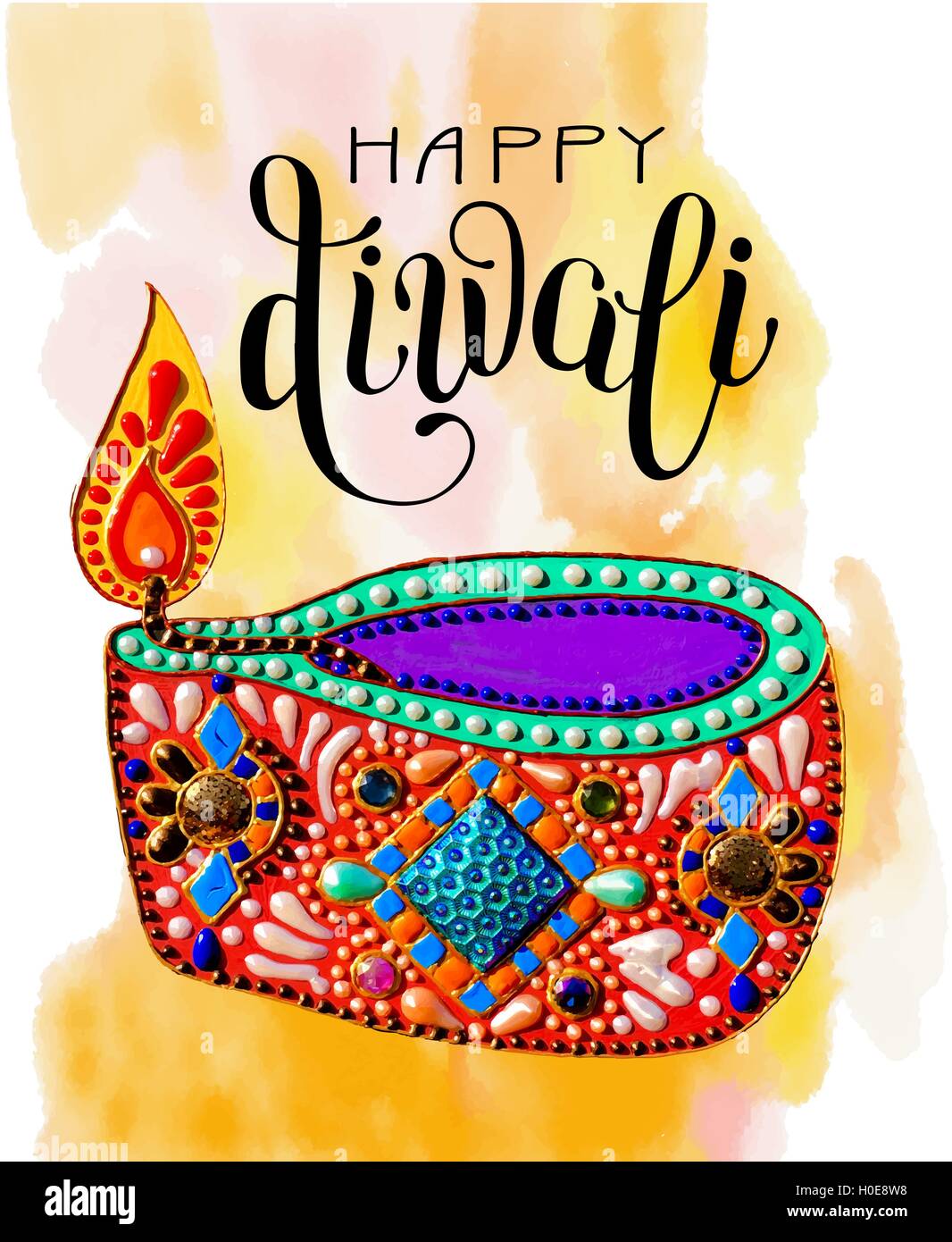 original greeting card to deepavali festival with diya jewels pa Stock ...