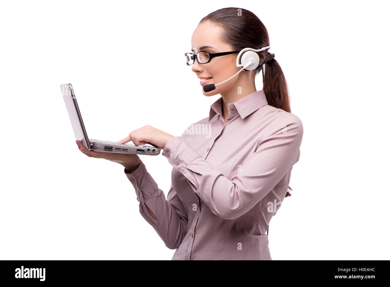 Helpdesk operator isolated on the white background Stock Photo - Alamy