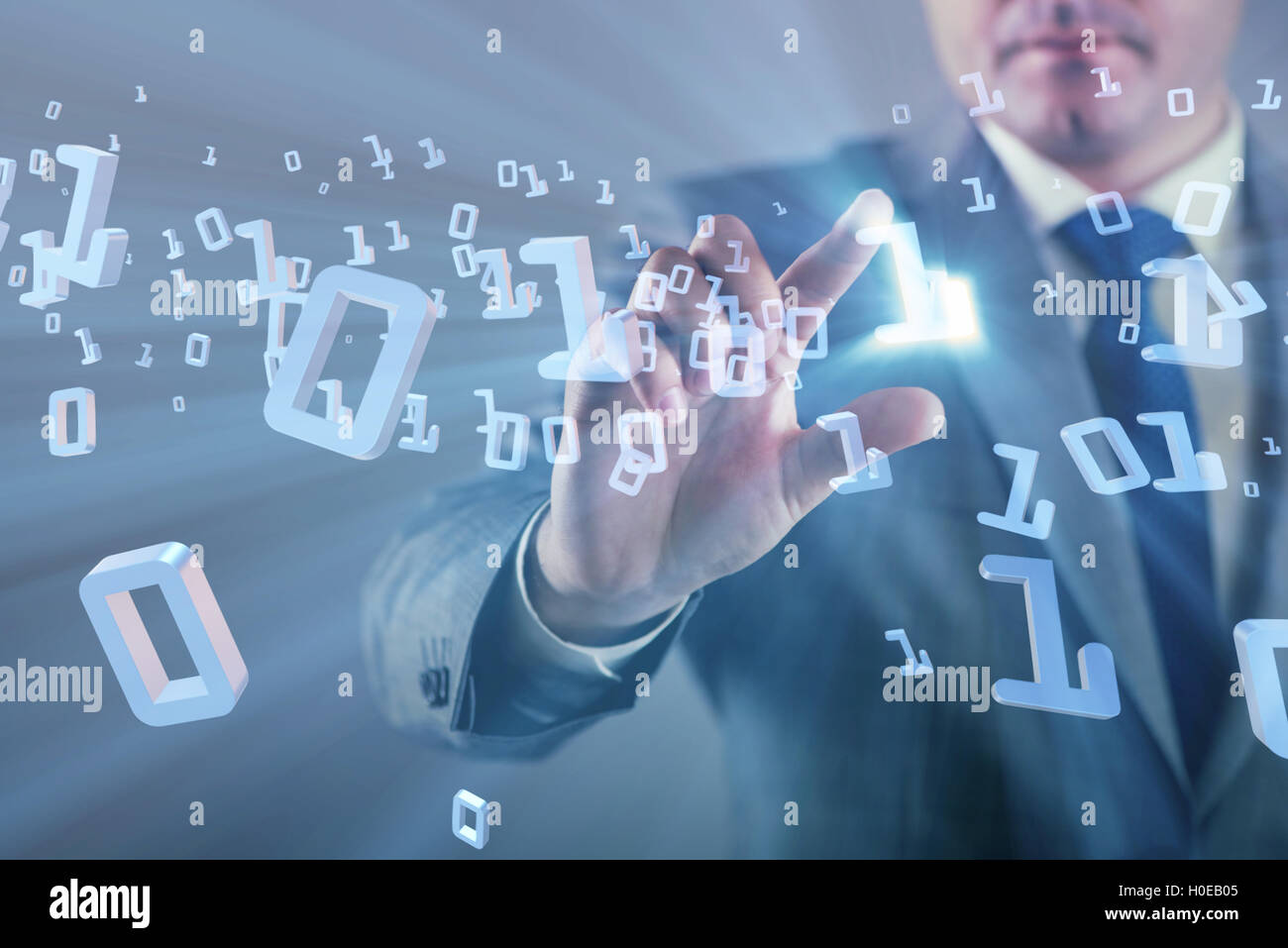 Businessman pressing binary buttons in tech concept Stock Photo - Alamy