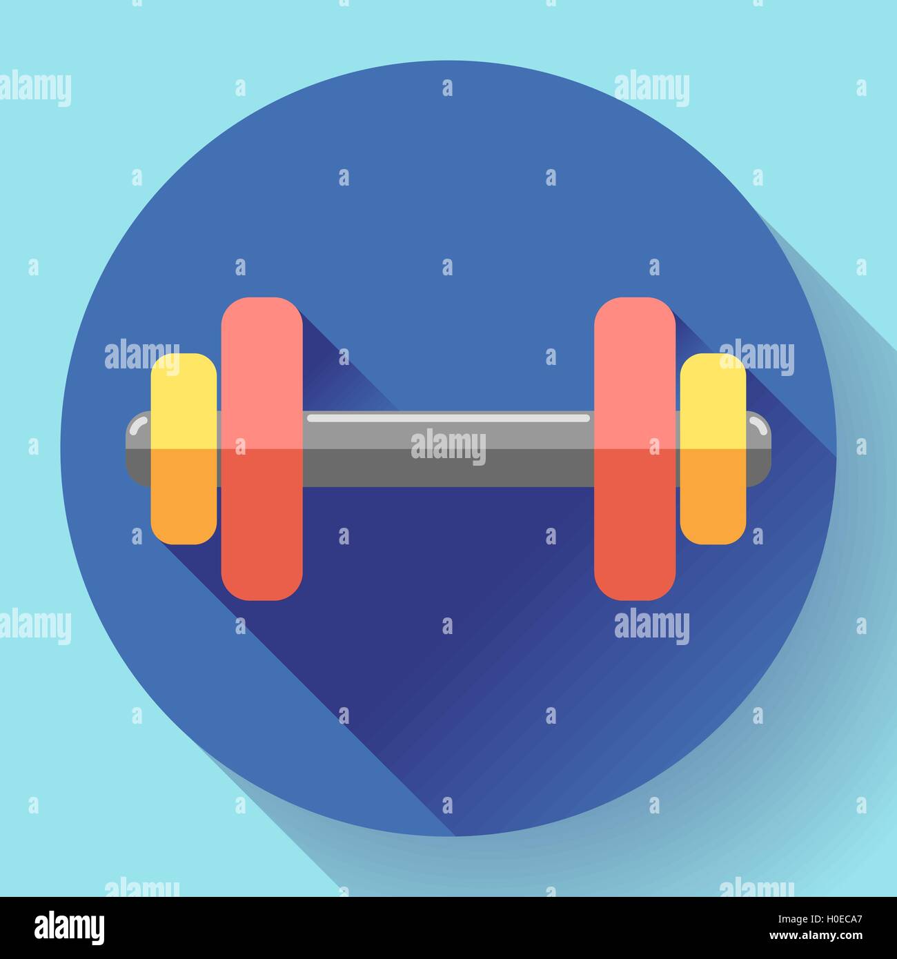 Color dumbbell icon with long shadow. Symbol of gum. Flat design style ...
