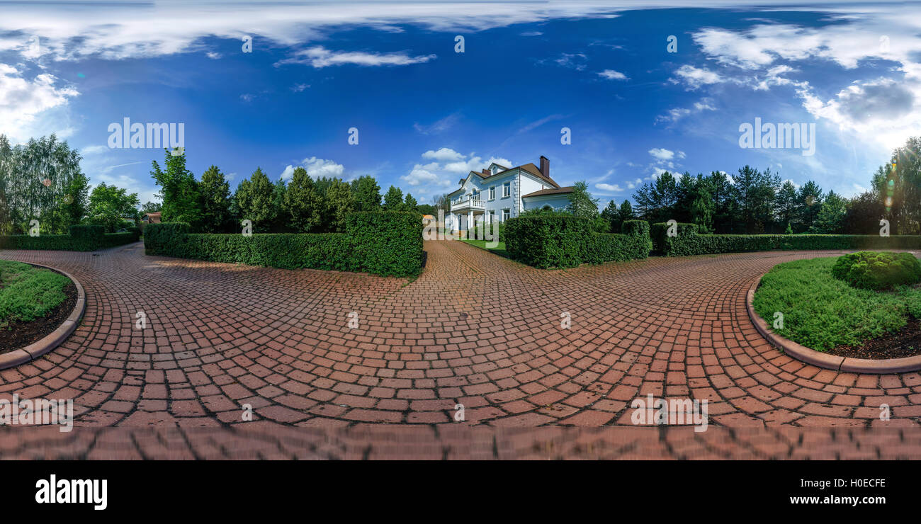 360 degree panoamic view of beautiful old house, full sphere Stock ...
