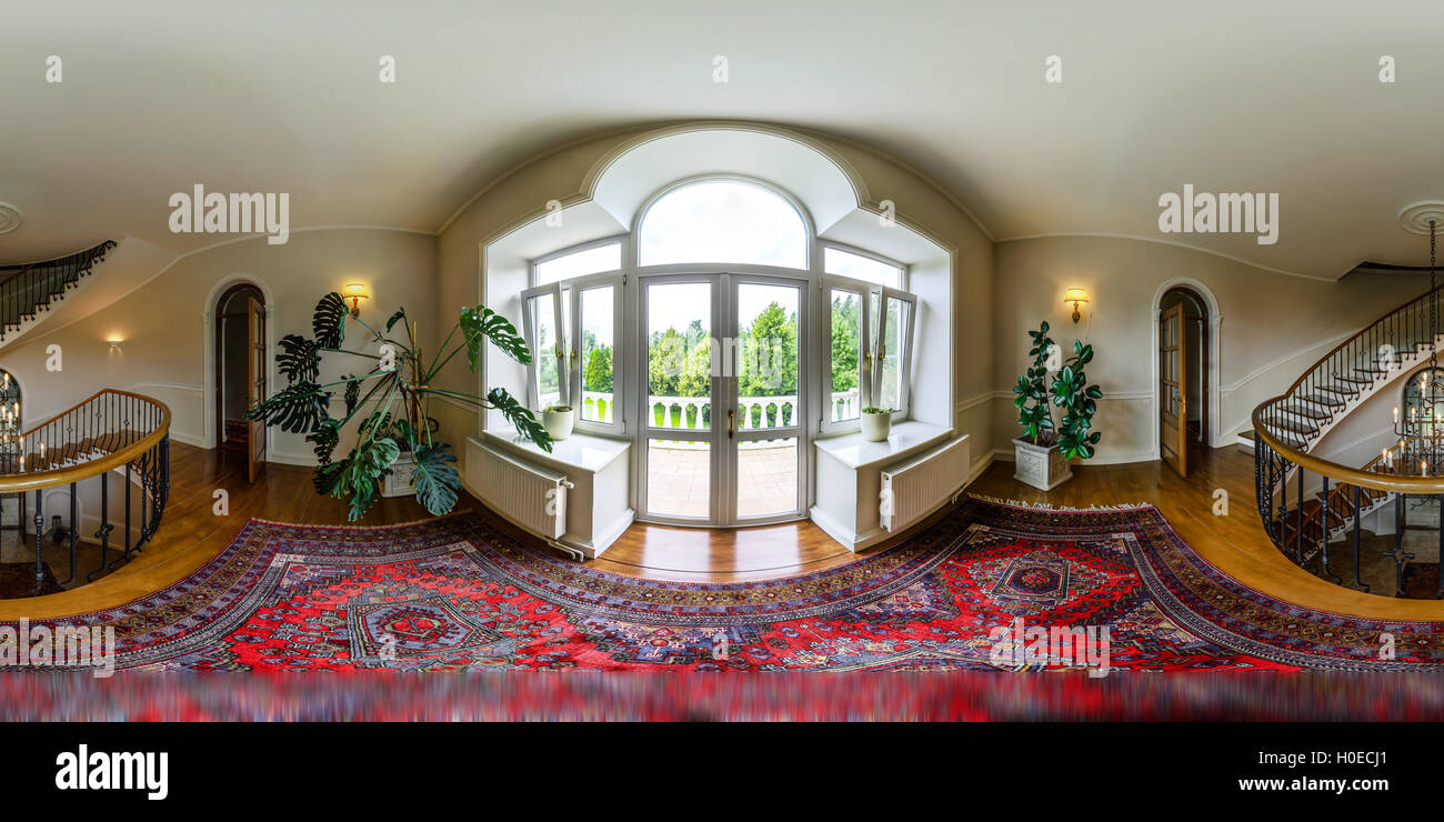 Home interior in panoramic 360 degree view, full sphere Stock Photo - Alamy