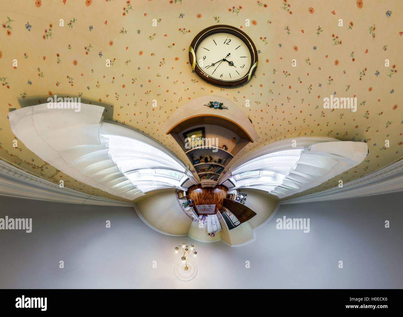 House interior in little planet view style, space distortion Stock ...