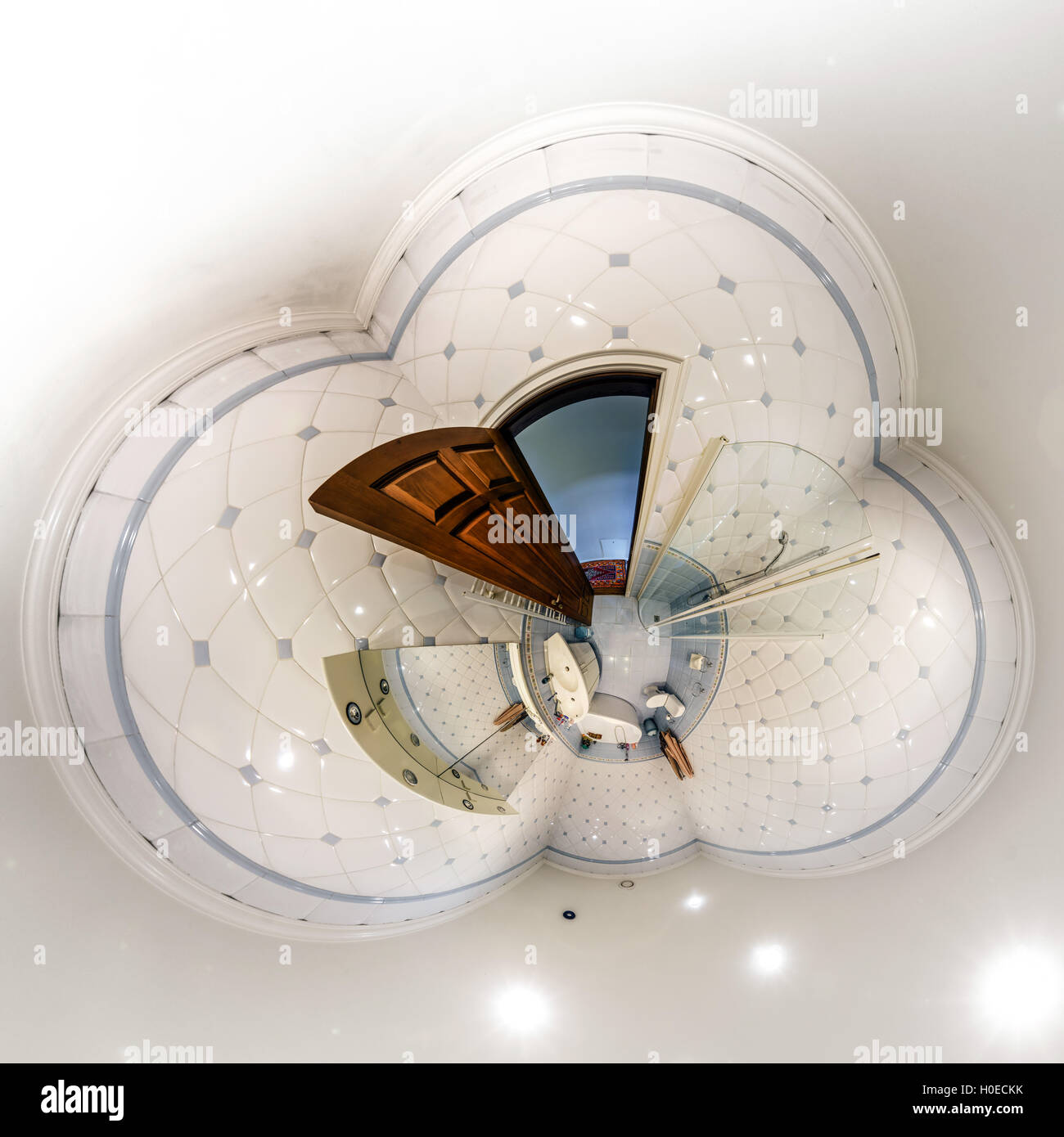 House interior in little planet view style, space distortion Stock ...
