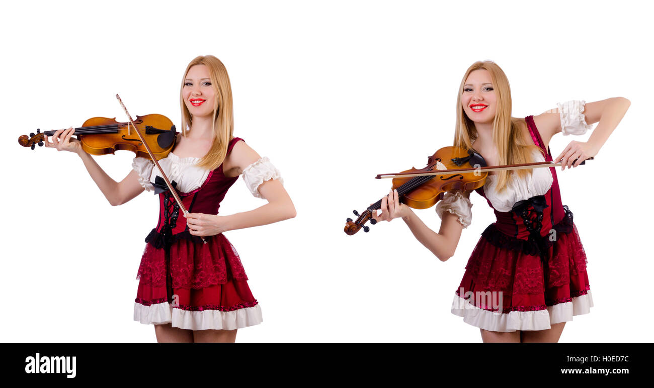 Bavarian girl playing the violin isolated on white Stock Photo - Alamy