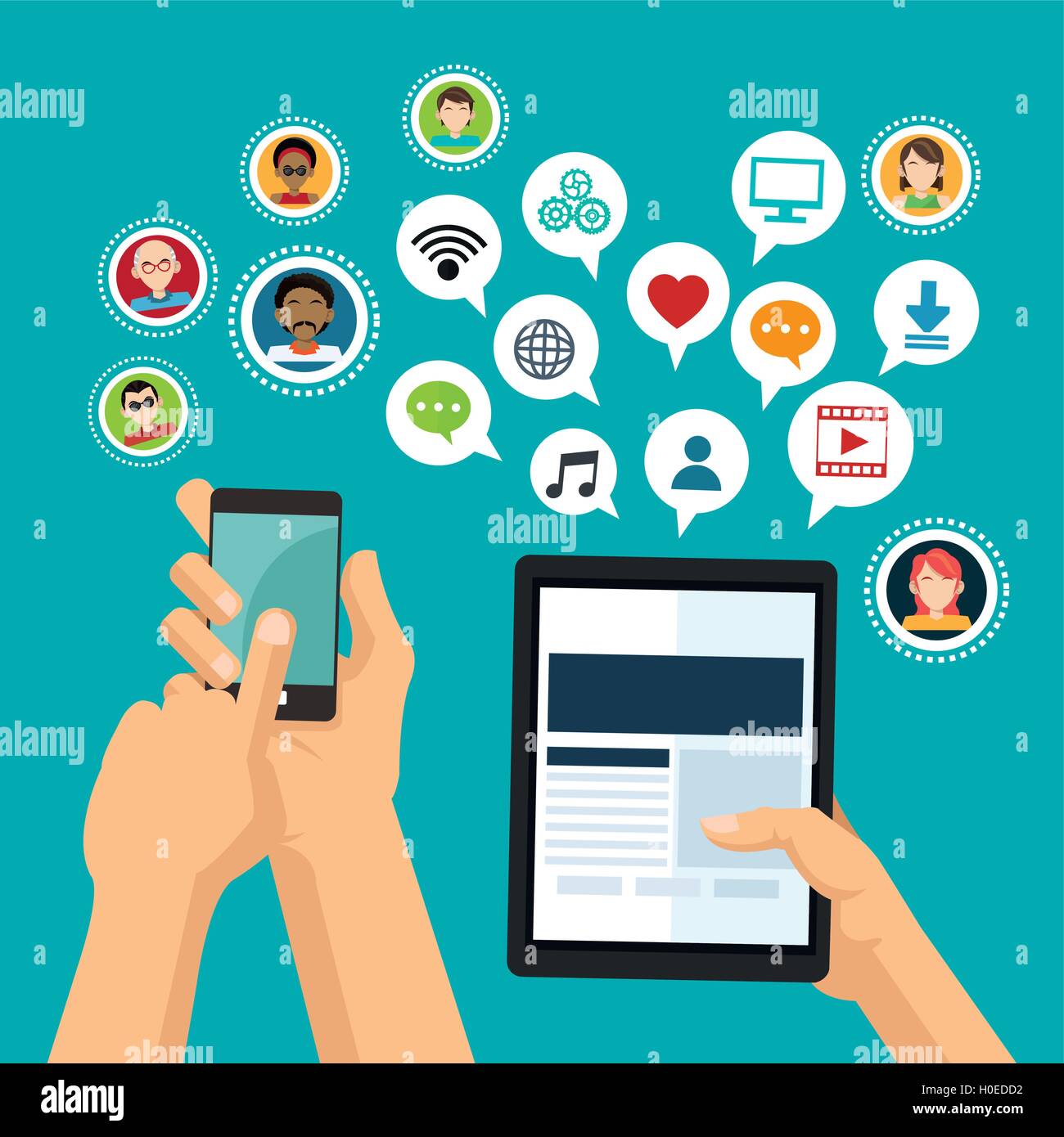 Social media and network design over blue background Stock Vector Image ...