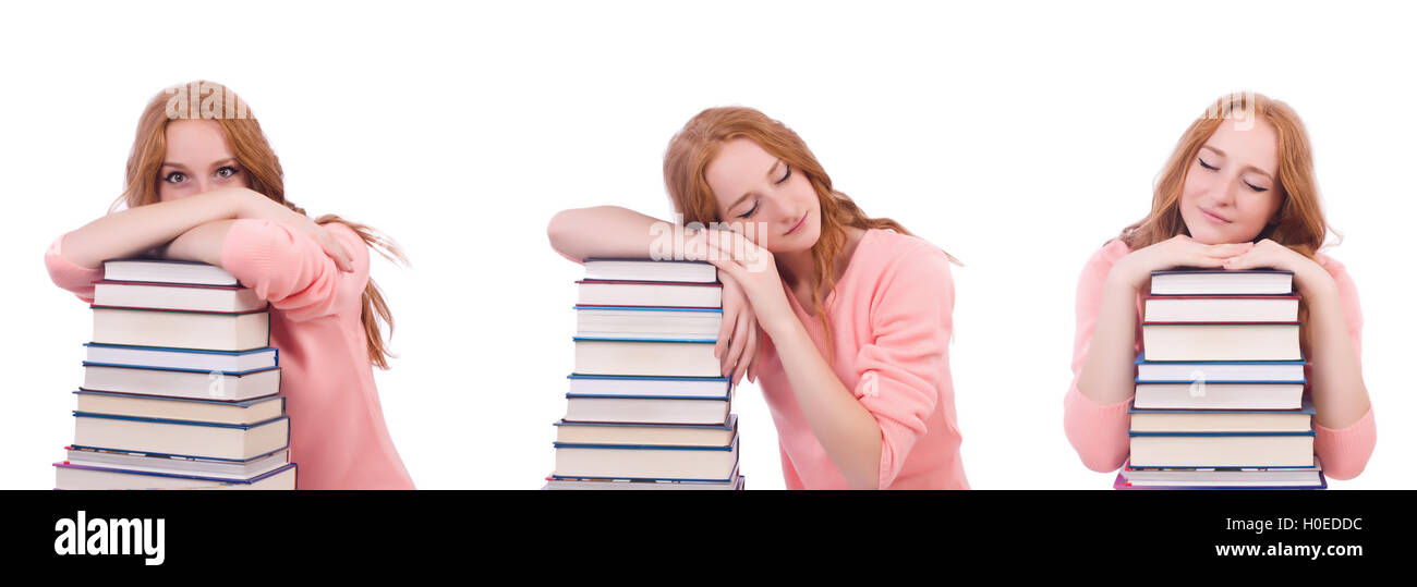 Woman student with stacks of books Stock Photo - Alamy Woman student with stacks of books Stock Photo - Alamy
