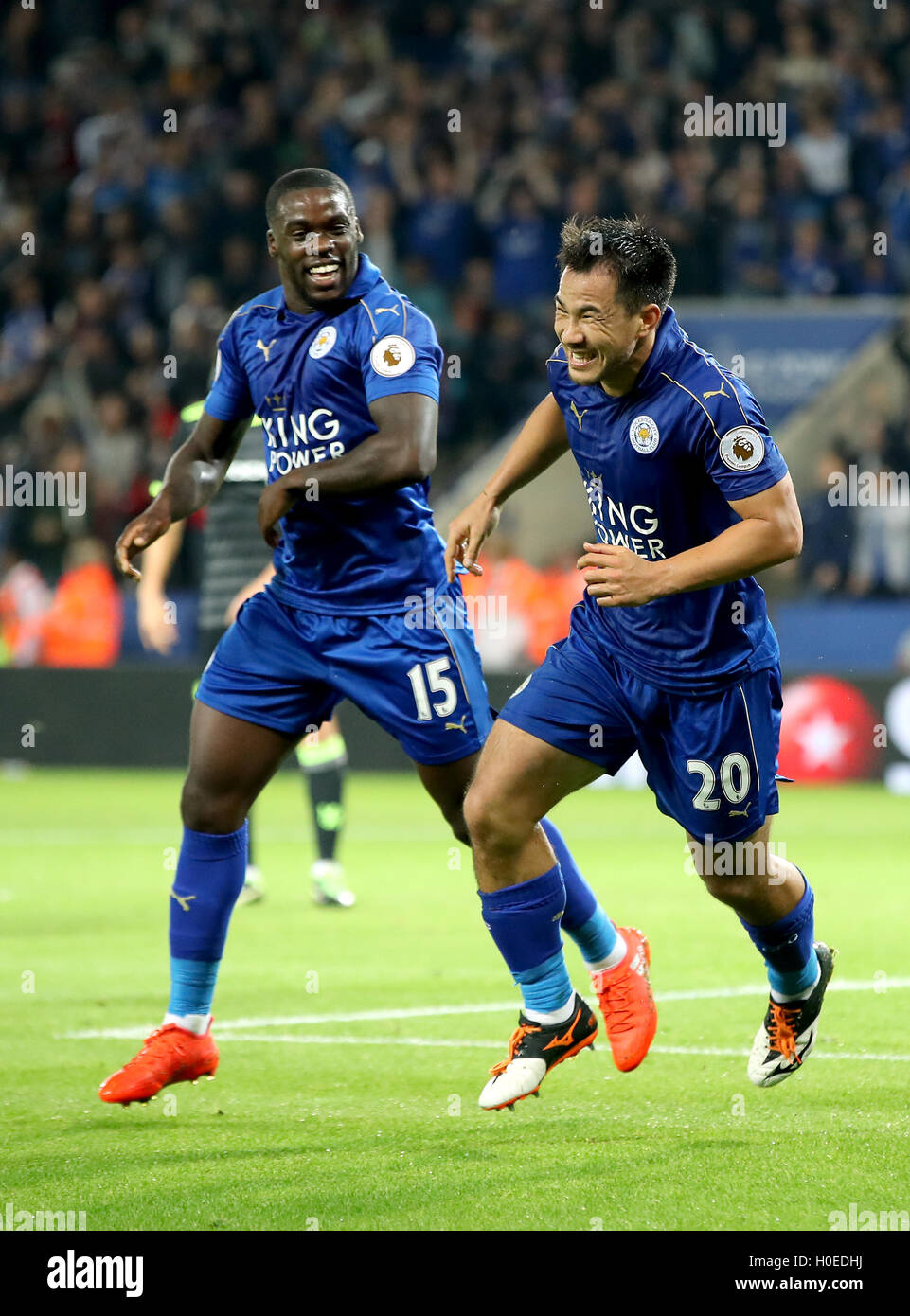Leicester City's Shinji Okazaki celebrates scoring his side's second ...