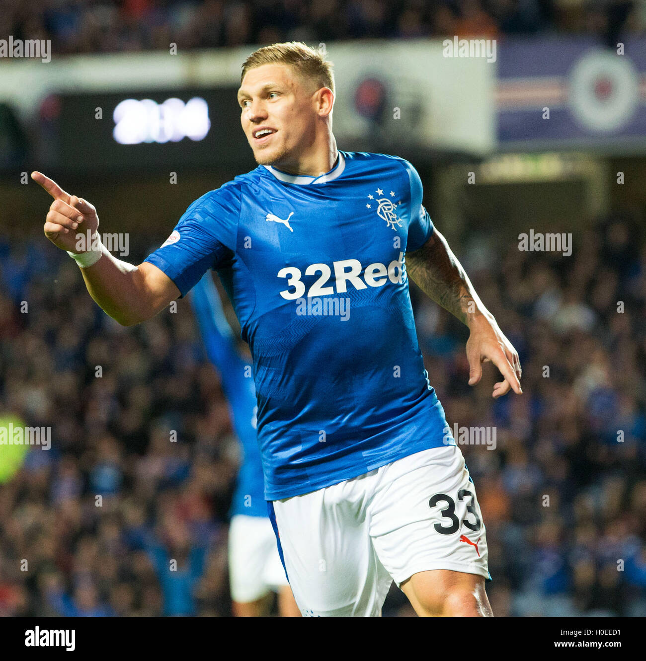 Rangers' Martyn Waghorn celebrates scoring his side's fourth goal of ...