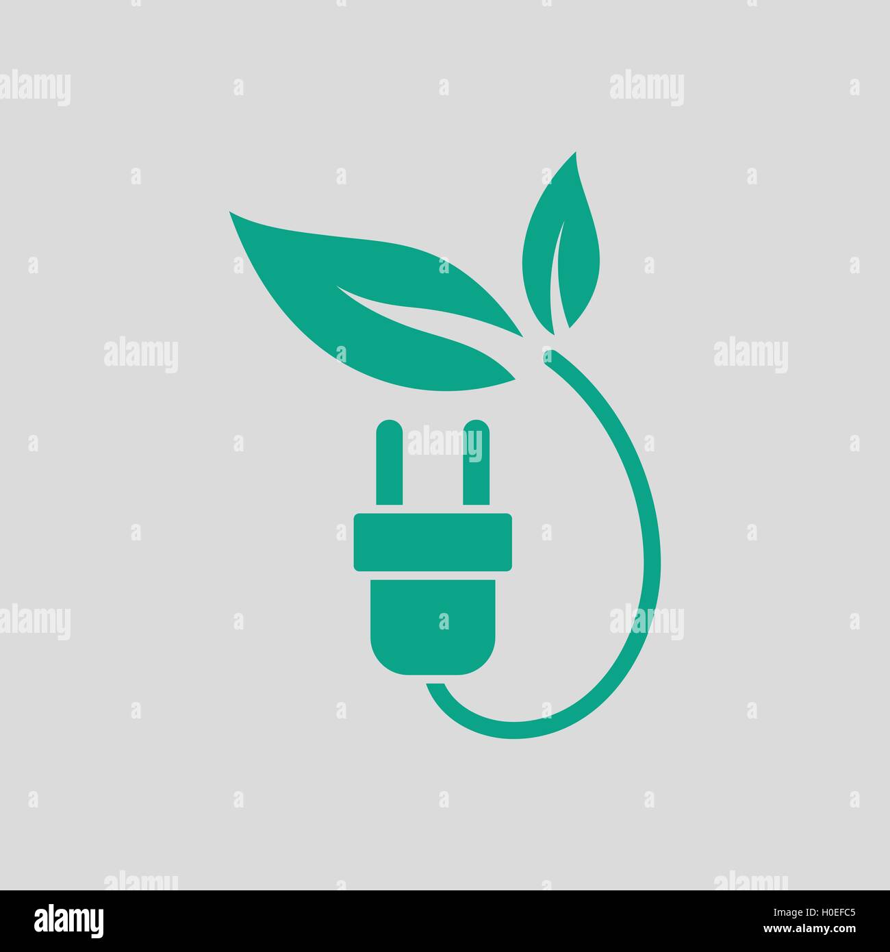 Electric plug leaves icon. Gray background with green. Vector ...
