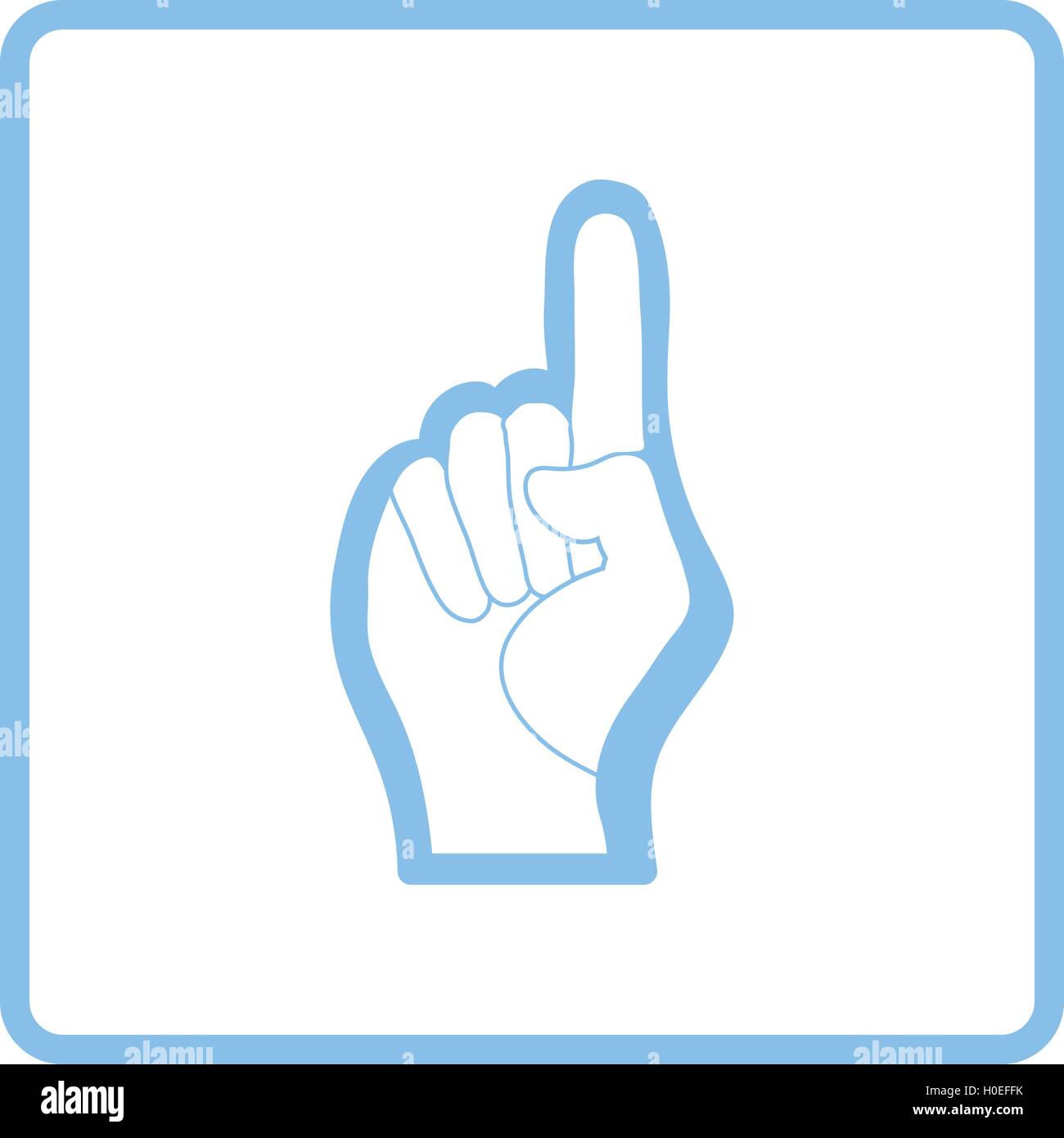 Fan foam hand with number one gesture icon. Blue frame design. Vector ...