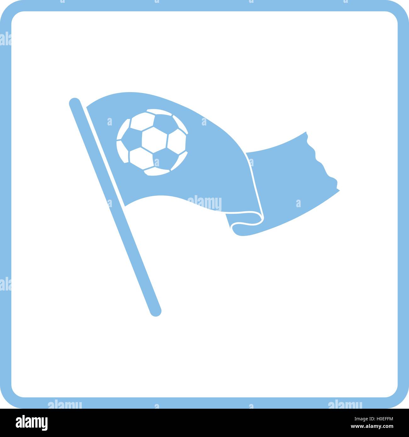 Football fans waving flag with soccer ball icon. Blue frame design ...