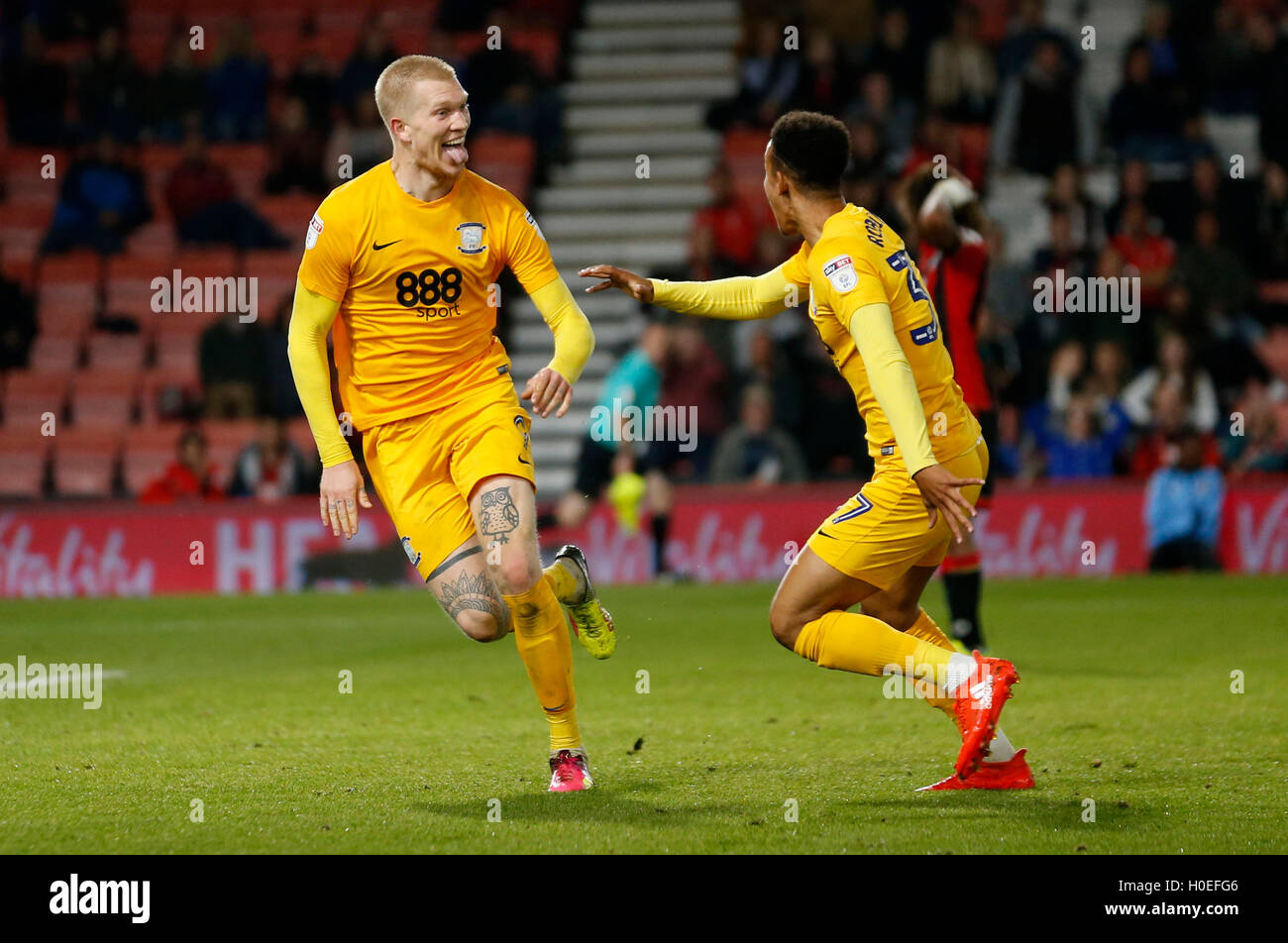 Preston North End's Simon Makienok (left) celebrates scoring their ...