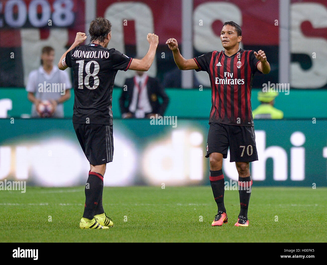 Milan, Italy. 20th Sep, 2016. Carlos Bacca (right) of AC Milan ...