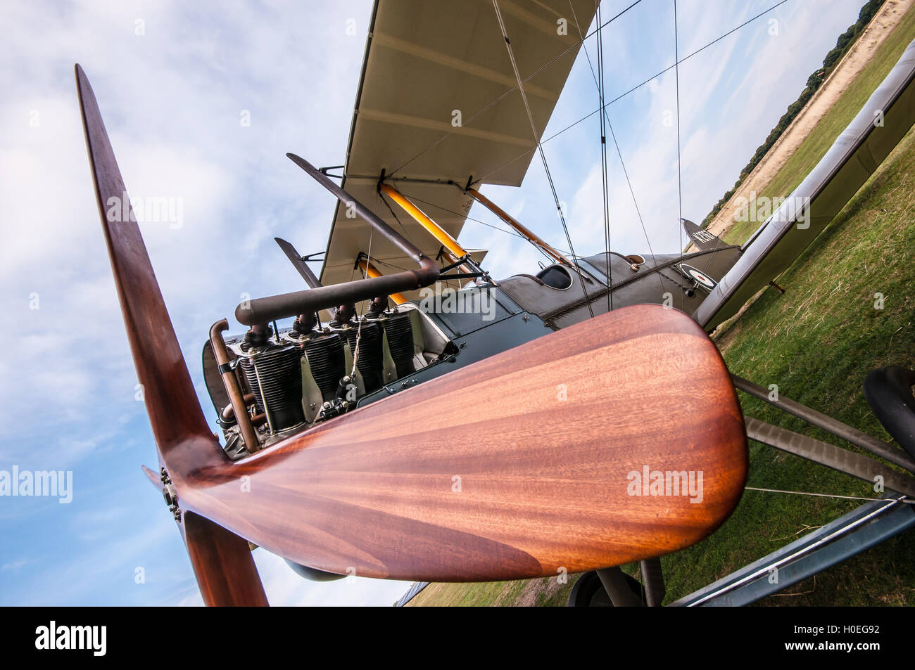 The front and propeller of a replica BE2 First World War fighter at ...