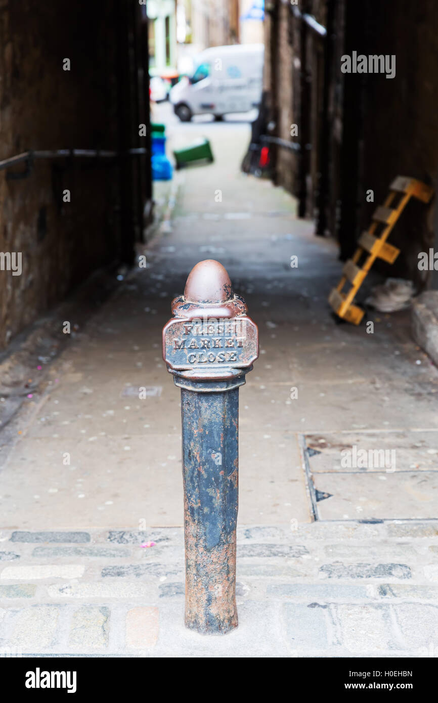 antique metal post at the Flesh Market Close in Edinburgh, Scotland ...