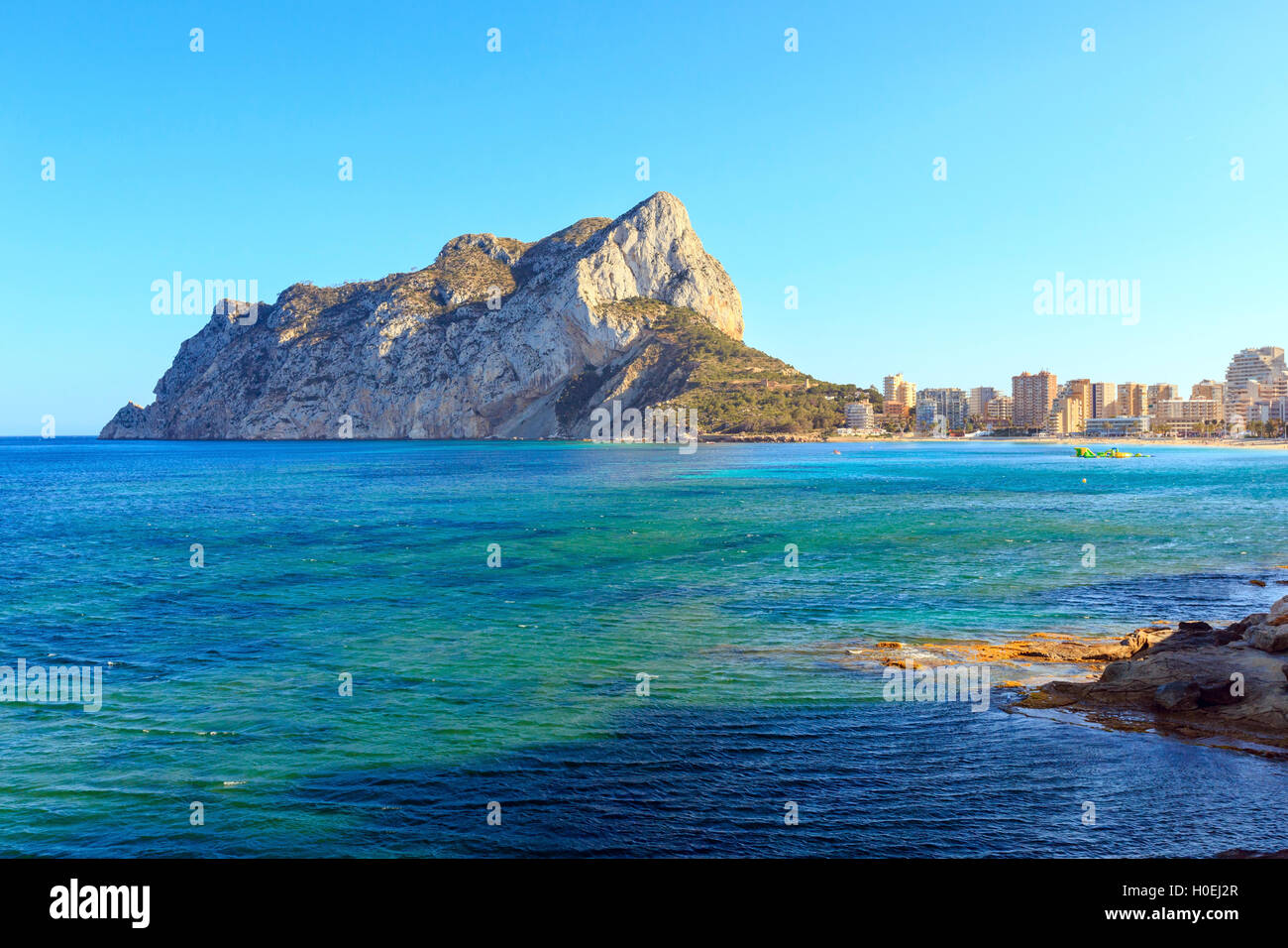Calp town summer coastline at Costa Blanca (Valencia), Spain Stock ...
