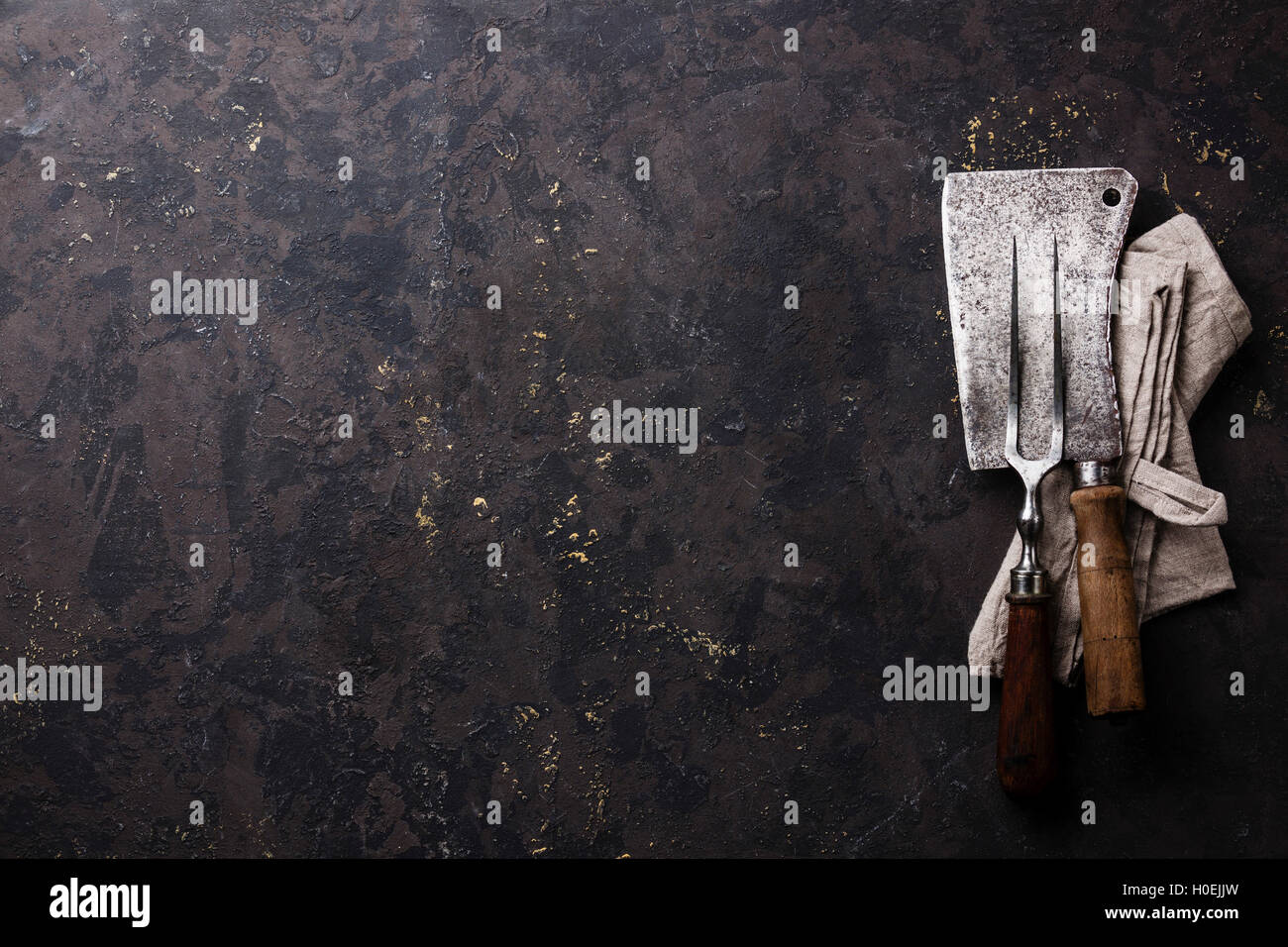 Vintage kitchenware kitchen utensils Meat Fork and Butcher Cleaver on ...