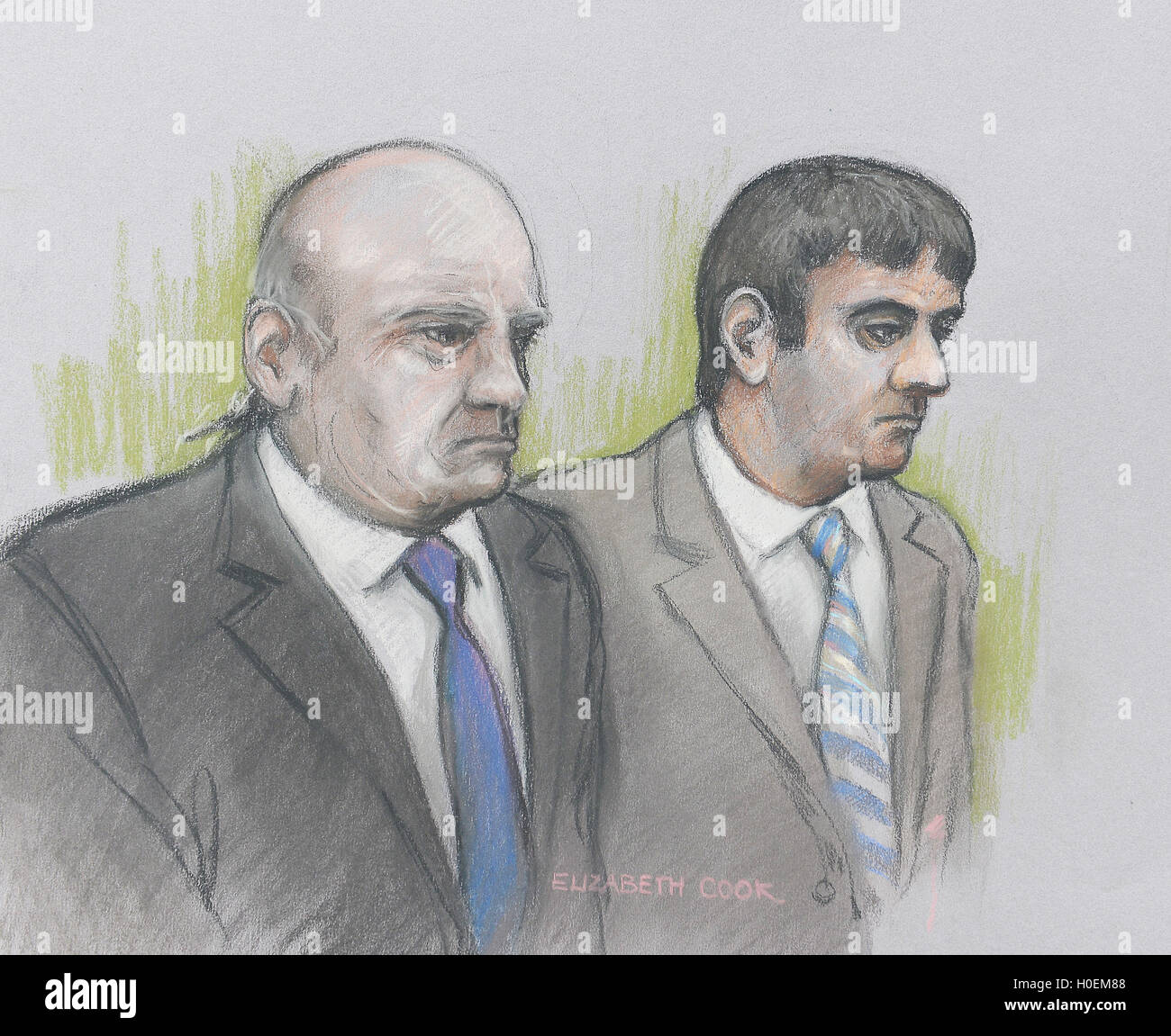Court artist sketch by Elizabeth Cook of Alan Smith (left) and Mazher ...