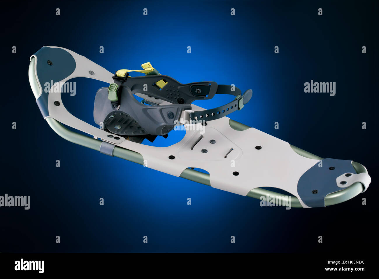 Modern snowshoe top view isolated on gradiant black and blue background ...