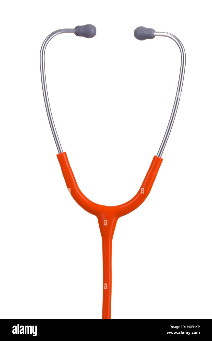 Orange stethoscope headset closeup isolated on white background Stock ...