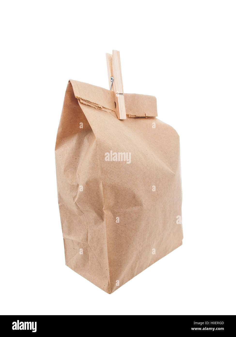 Old style paper lunch bag closed with clothespin Stock Photo - Alamy