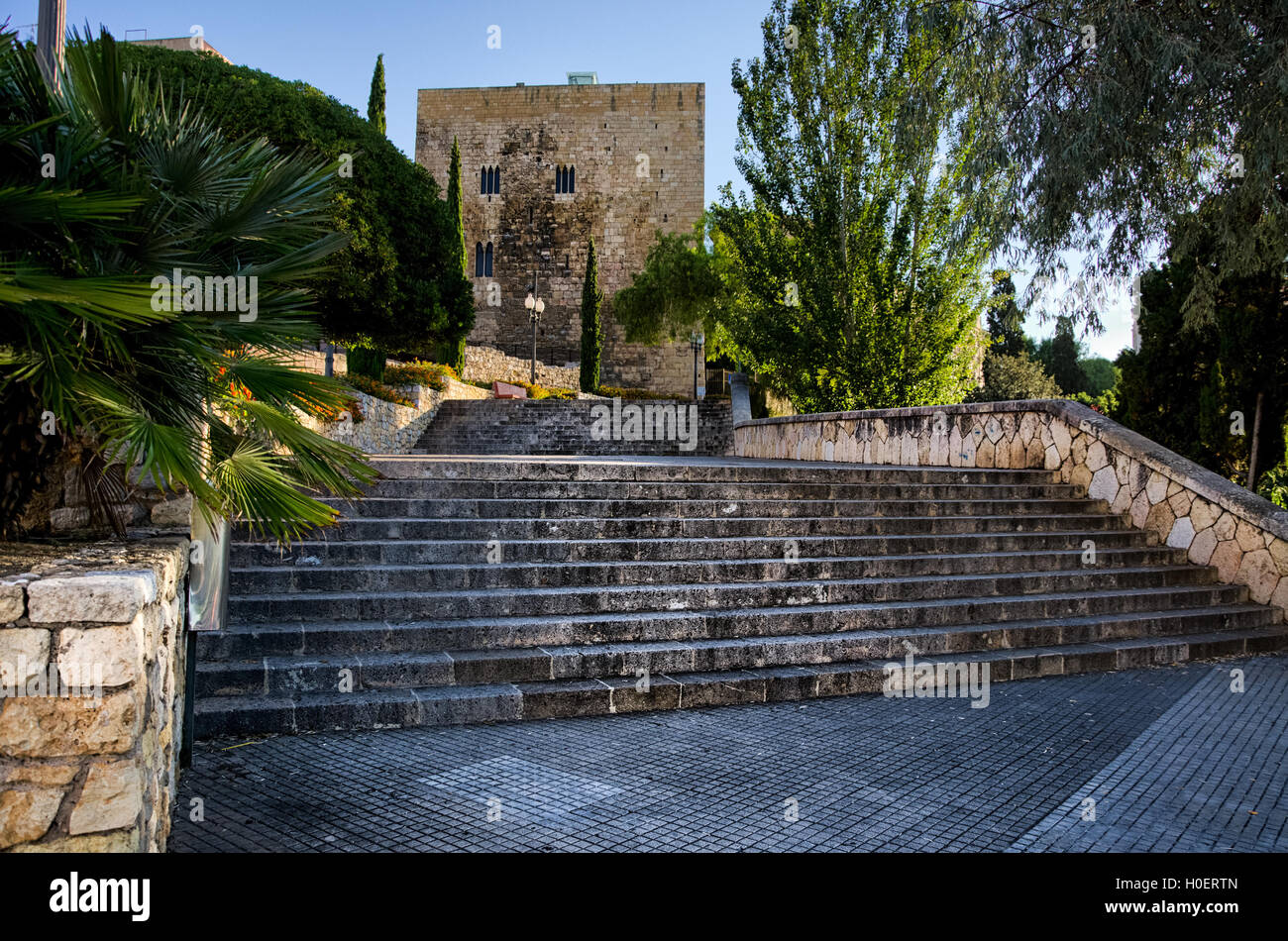Stone steps leading to Roman tower in Tarragona, Spain Stock Photo - Alamy
