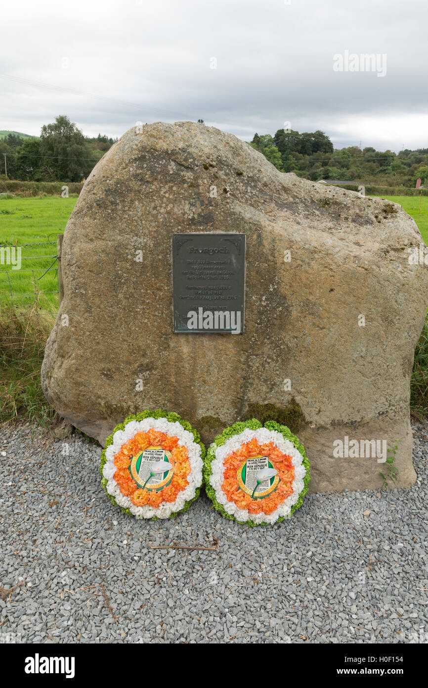 Memorial plaque and wreaths at the site of the former Irish internment ...