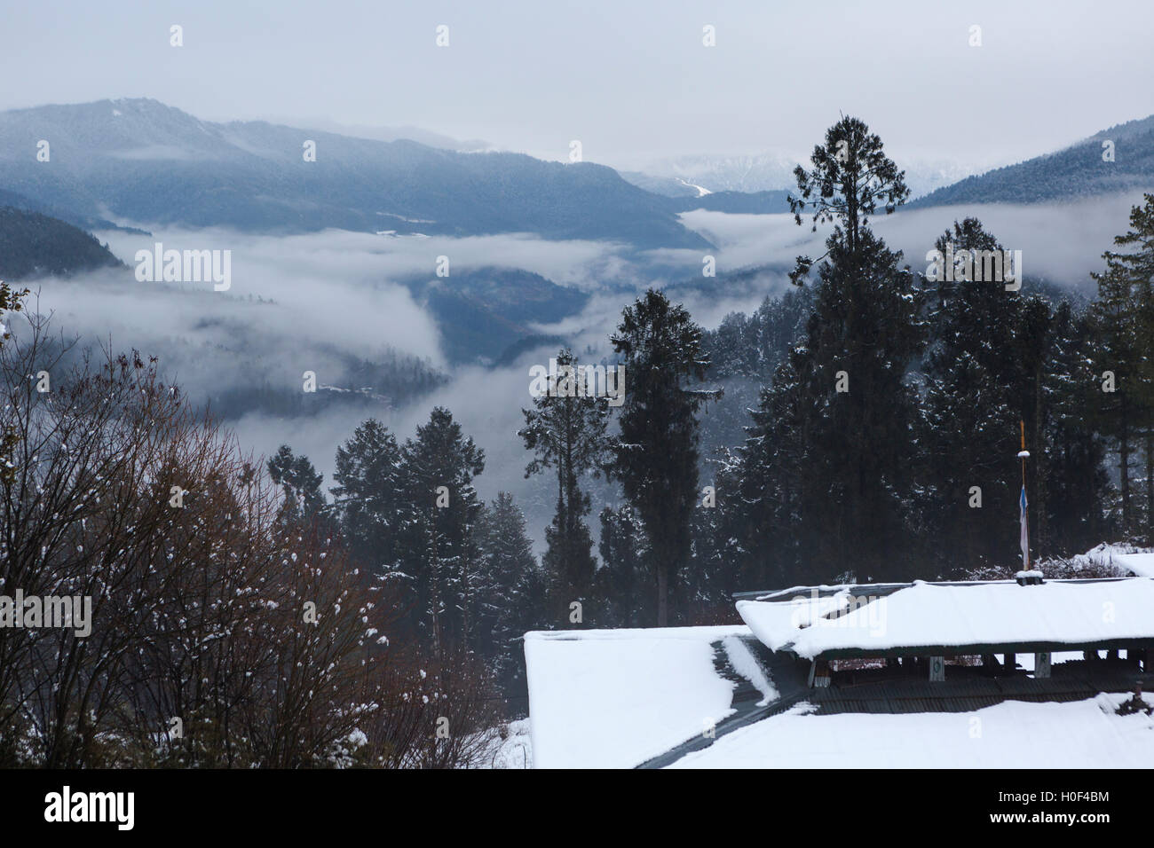 Farmland in the Himalayas, snow bound Haa Valley, Bhutan Stock Photo ...
