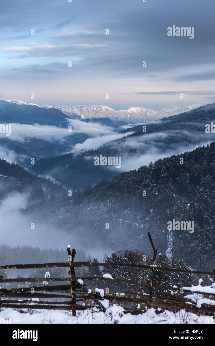 Farmland in the Himalayas, snow bound Haa Valley, Bhutan Stock Photo ...