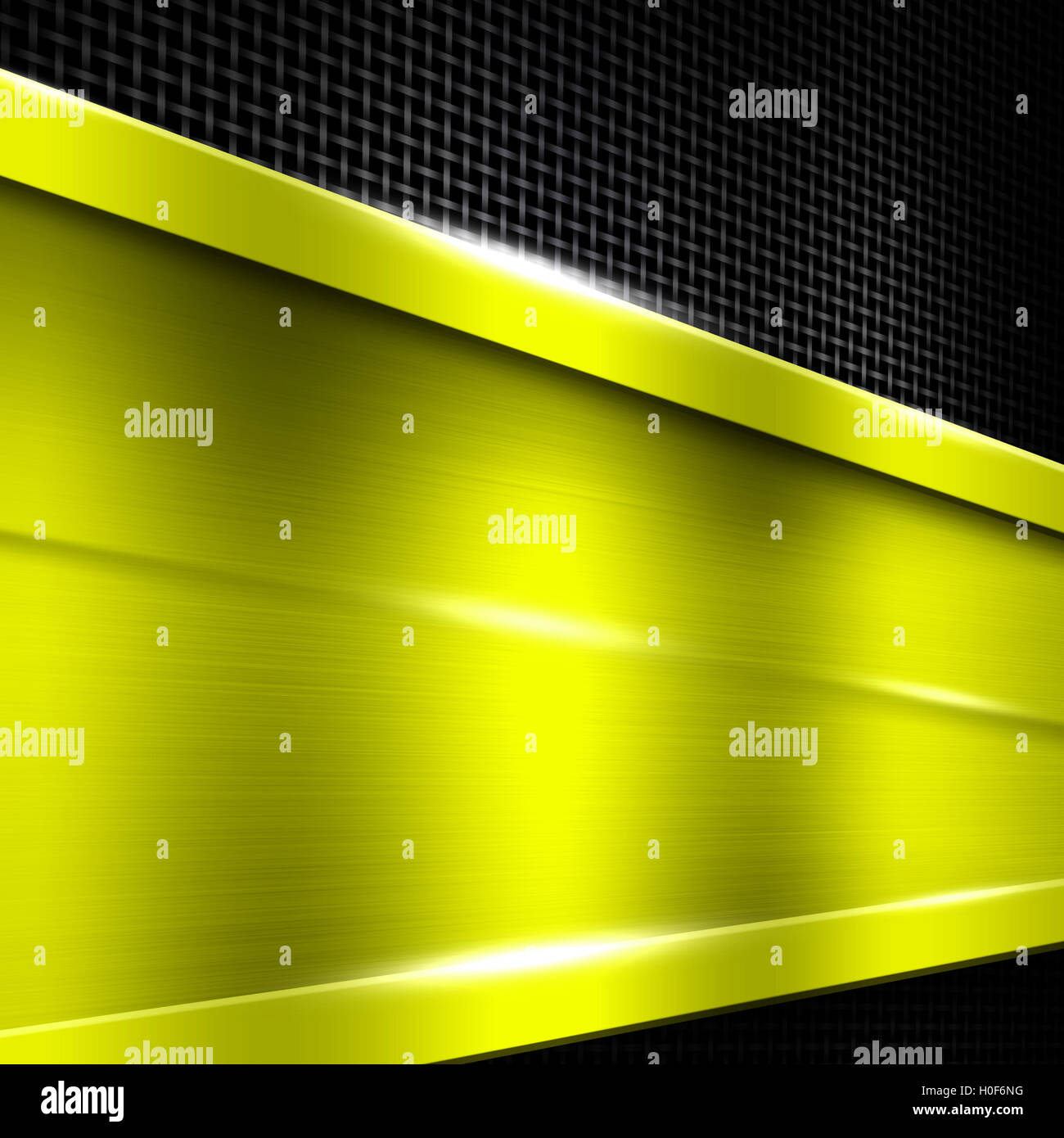 yellow metal frame on black metallic mesh. metal background. 3d ...