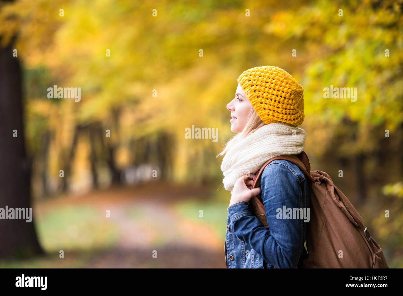Healthy woman enjoying autumn walk hi-res stock photography and images ...