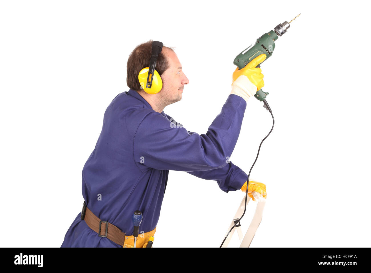 Worker with drill Stock Photo - Alamy