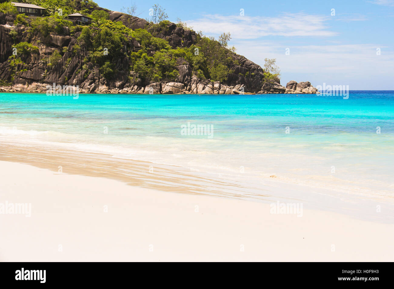 Landscape of beautiful exotic tropical beach at Seychelles Stock Photo ...