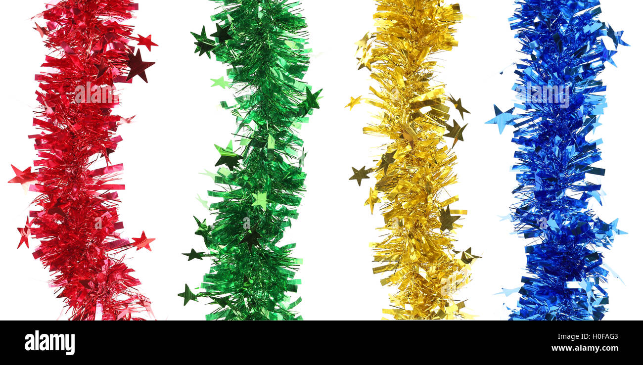 Christmas tinsel with stars collage Stock Photo - Alamy